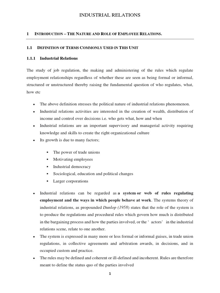 Industrial Relations Notes | PDF | Employment | Trade Union