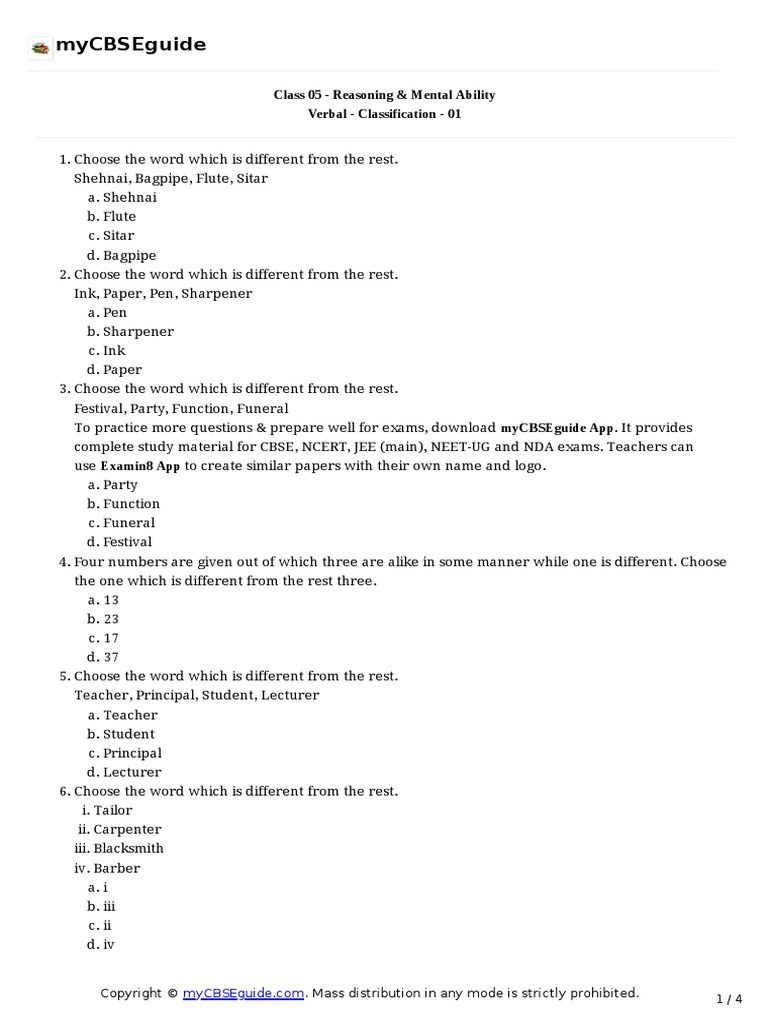 Reasoning V Classification 01 | PDF | Career & Growth | Language Arts ...