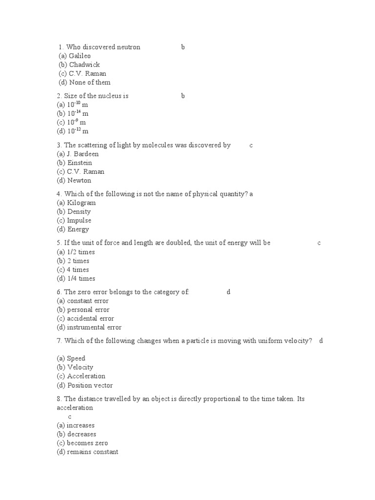 Physics MCQ | PDF | Pressure | Fluid Dynamics