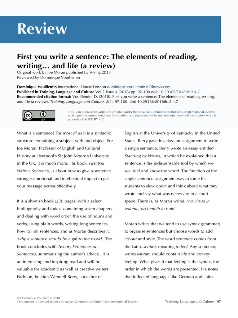 First You Write A Sentence The Elements of Reading | PDF | Word | Syntax