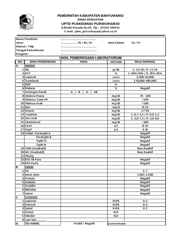 Hasil Pemeriksaan Laboratorium Puskesmas | PDF