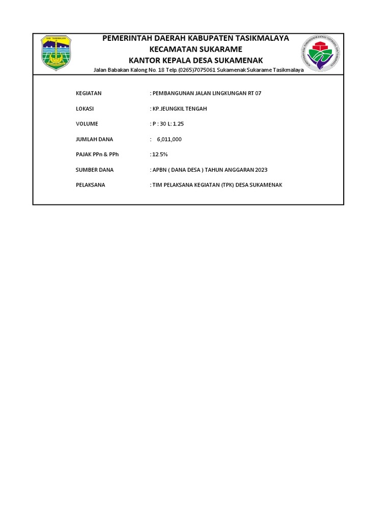 Papan Proyek Dana Desa Tahap 1 | PDF