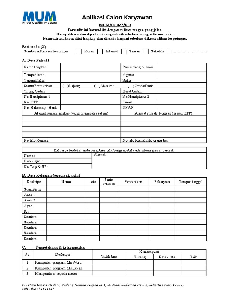 Formulir Aplikasi Calon Karyawan | PDF