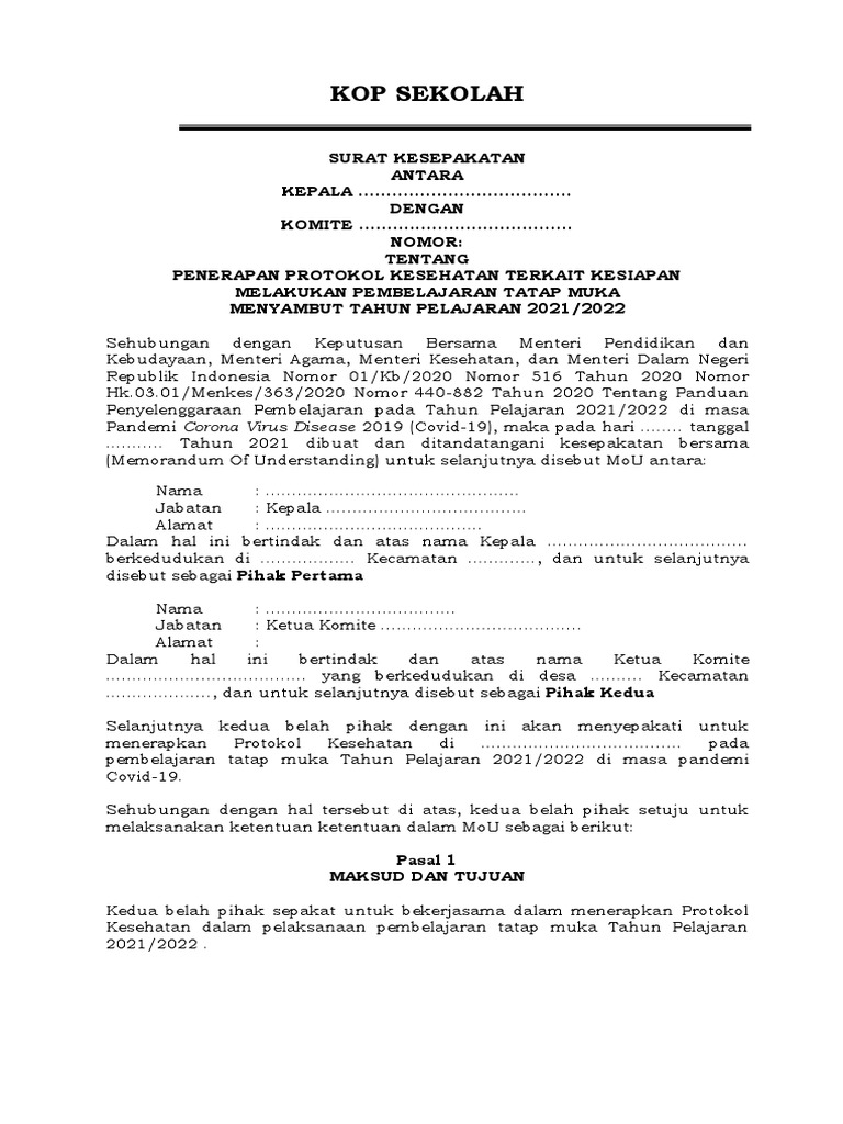 MoU SEKOLAH DENGAN KOMITE | PDF