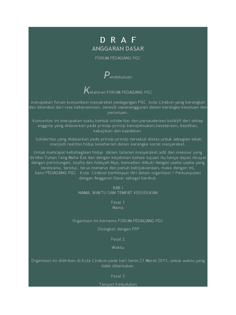 Draft Contoh Paguyuban Pasar | PDF