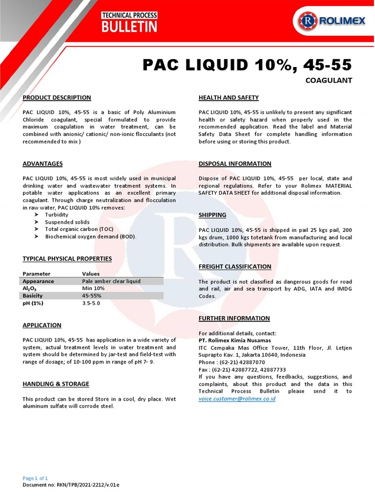 PAC Liquid 10% Coagulant Overview | PDF | Water | Water Treatment