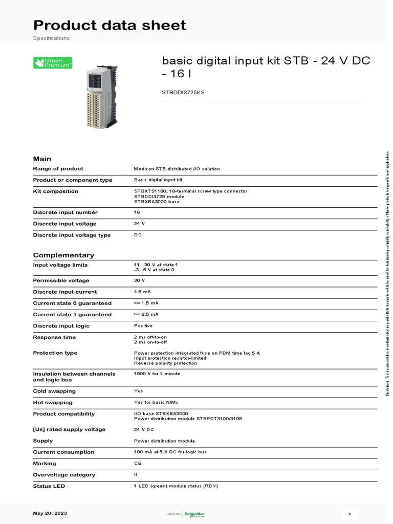 Modicon STB - STBDDI3725KS | PDF | Logic Gate | Electrical Connector
