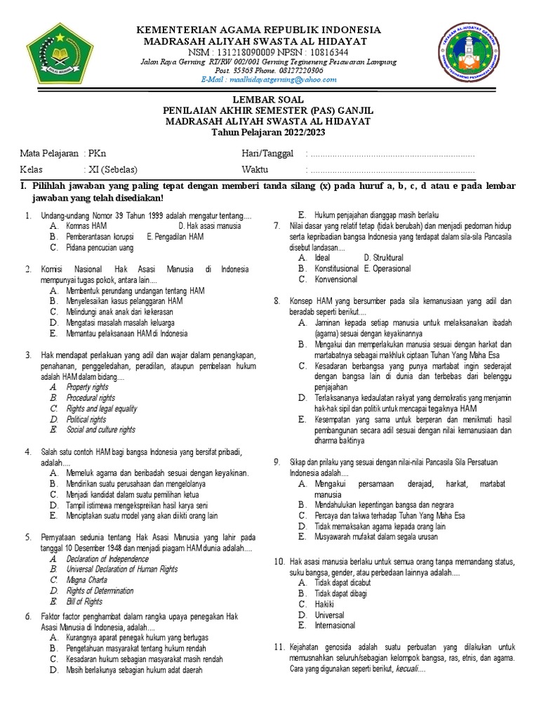 Soal Pas PKN Kelas Xi | PDF | Ilmu Sosial