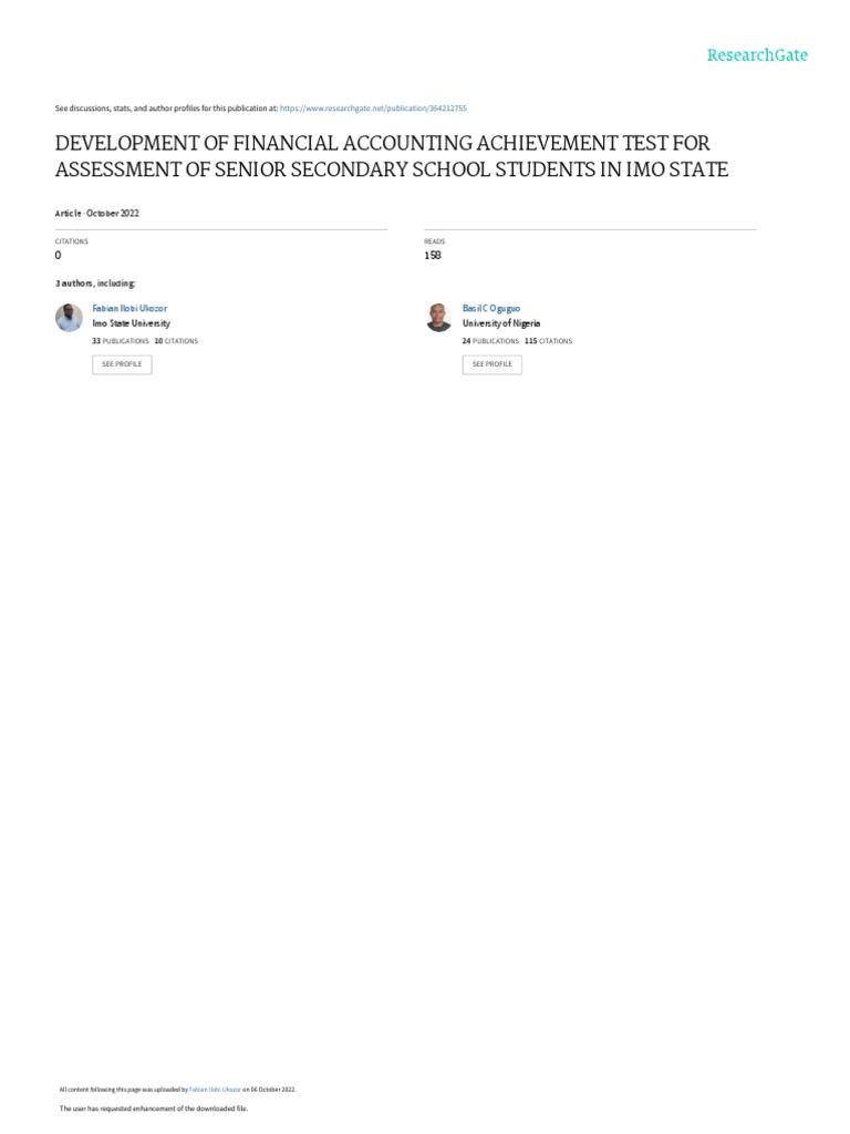 Development of Financial Accounting Achievement Test For Assessment of ...
