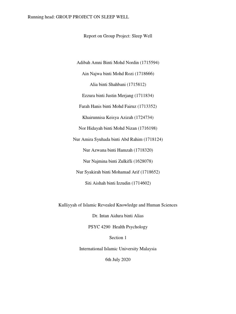 Report On Group Project - Sleep Well | PDF | Psychology | Psychological ...