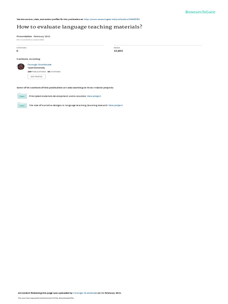 Materials Evaluation | PDF | Evaluation | Learning