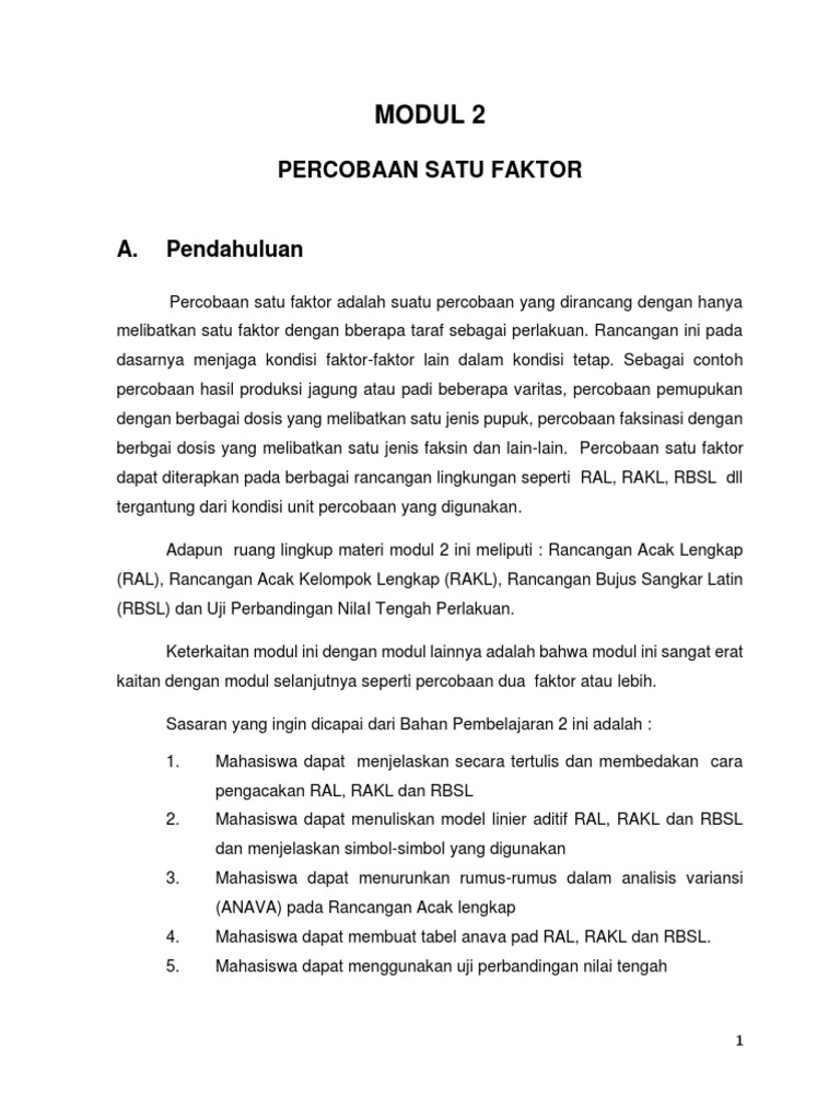 MODUL 2_Percobaan Satu Faktor | PDF