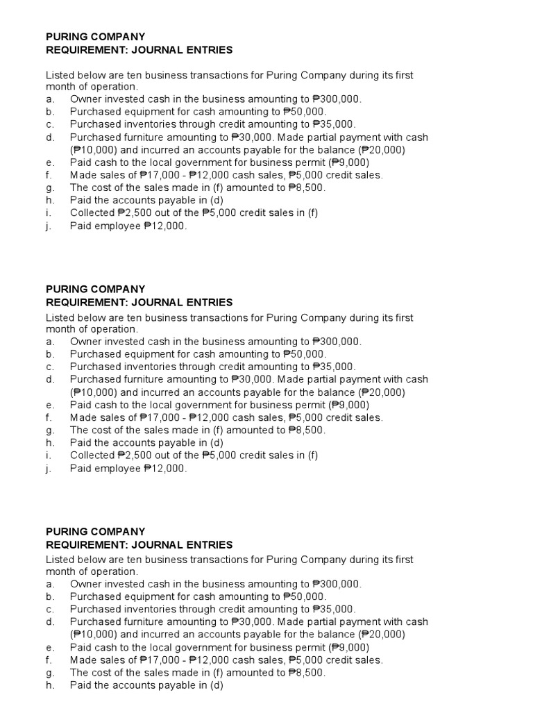 Acctg. Equation Puring Company | PDF | Debits And Credits | Expense