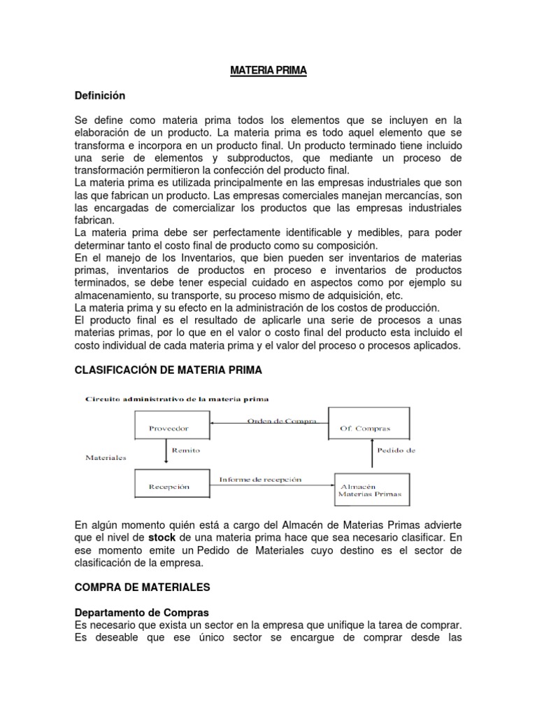 Materia Prima: Definición y Gestión | PDF | Inventario | Costo