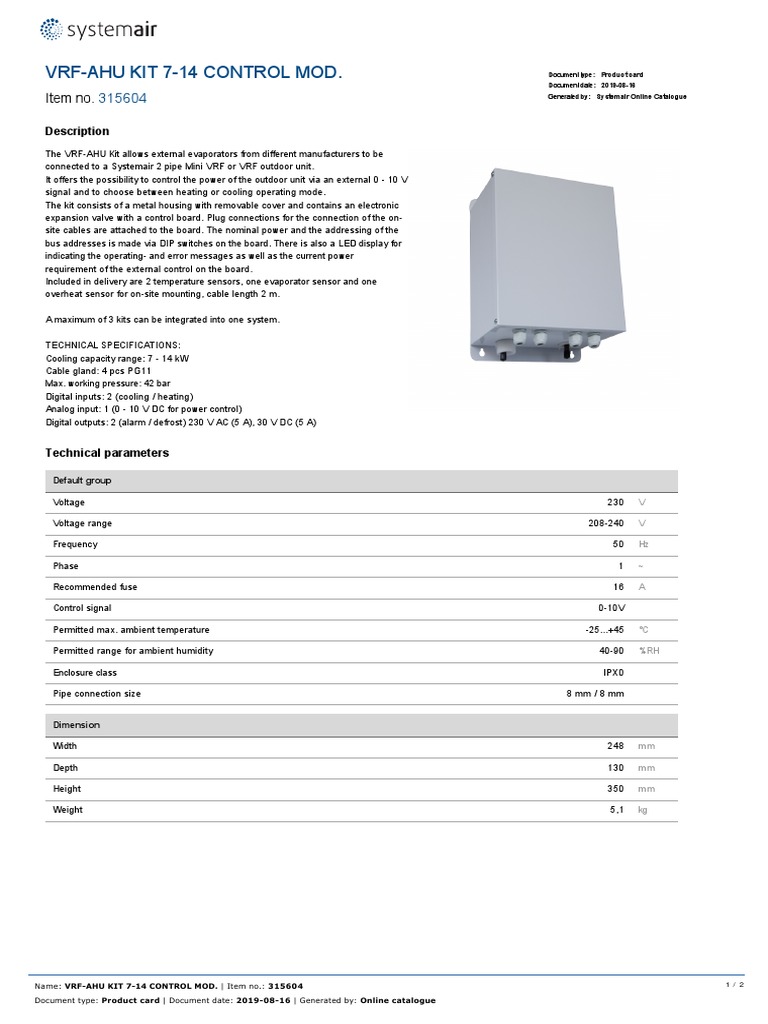 System Air Vrf Ahu Kit 7 14 Control Pdf Sensor Vacuum Tube