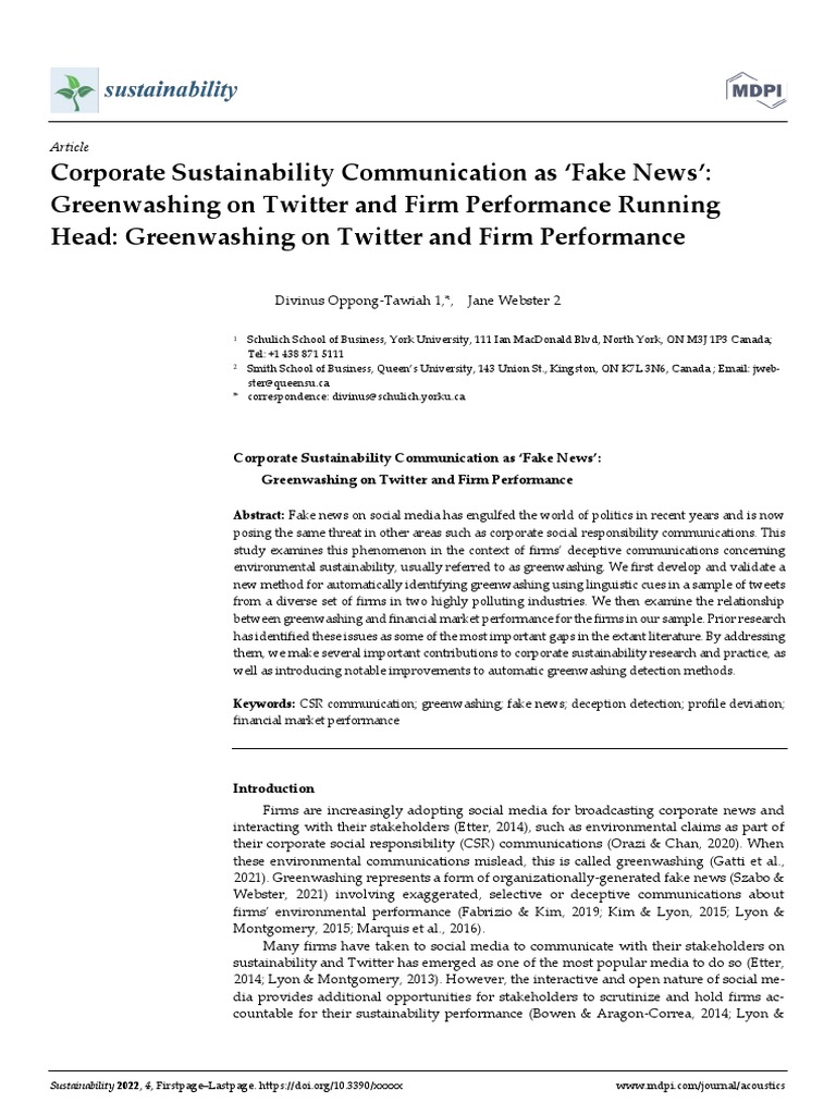 Corporate Sustainability Communication As Fake News': Greenwashing On ...