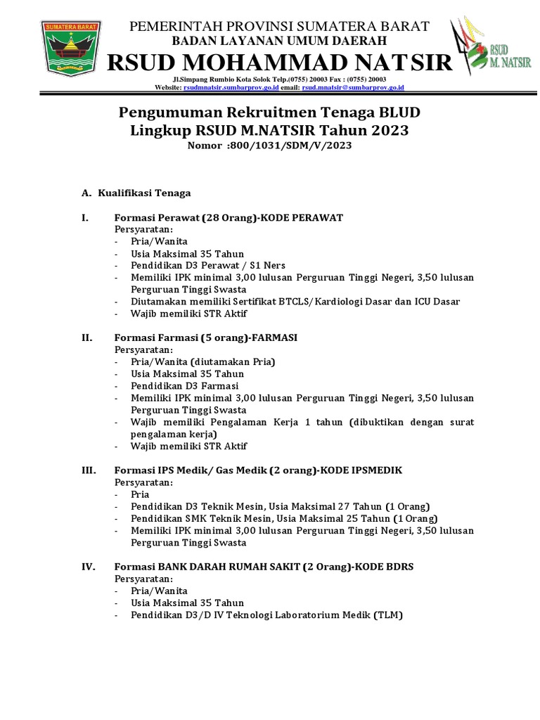Rekrutment Tenaga BLUD MEi 2023 | PDF