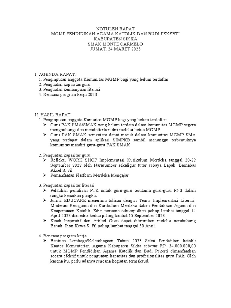 Agenda Rapat MGMP | PDF