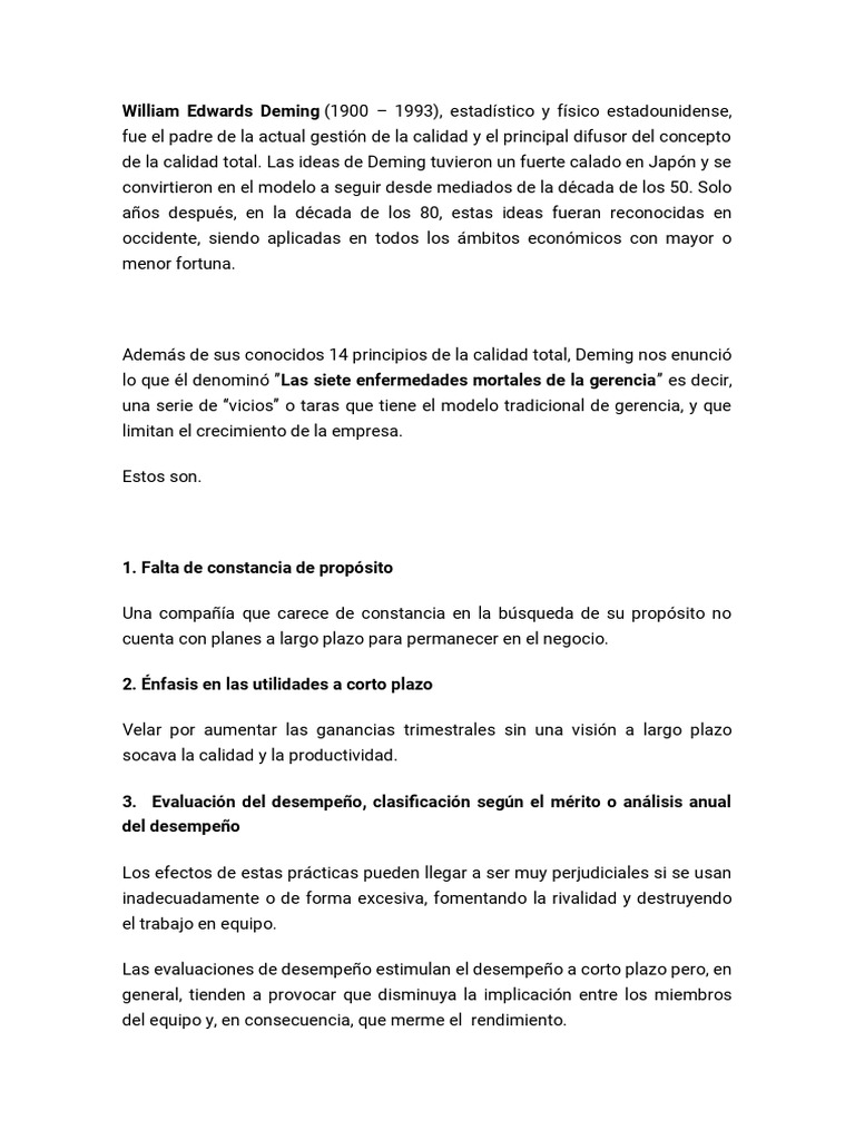 William Edwards Deming | PDF | Calidad (comercial) | Planificación