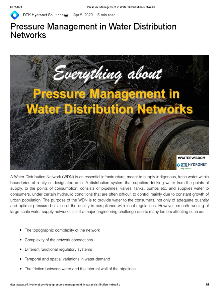 Pressure Management In Water Distribution Networks Pdf Water Valve