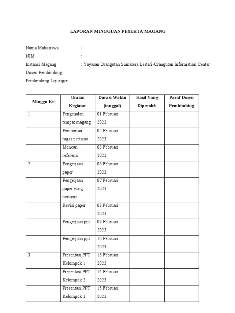 Laporan Mingguan Peserta Magang | PDF