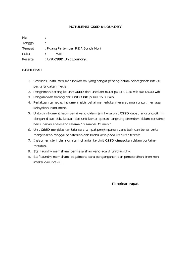 Prosedur CSSD & Laundry RSIA | PDF | Sains & Matematika