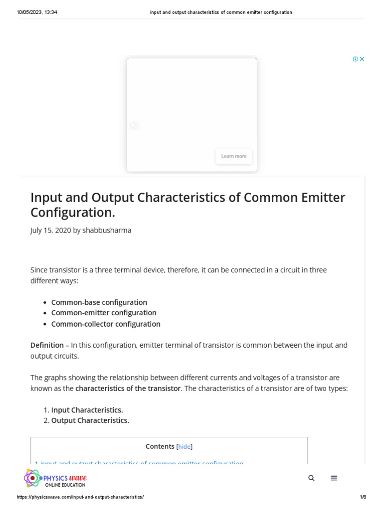 Common Emitter Configuration Characteristics | PDF | Bipolar Junction ...