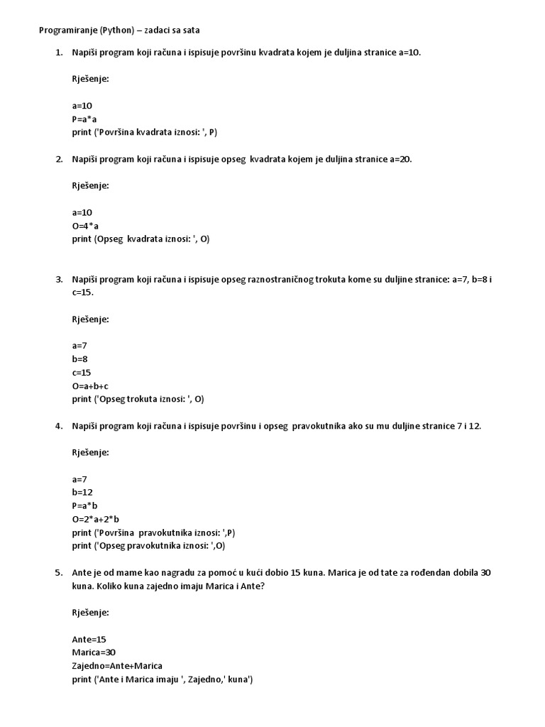 Python - Zadatci Sa Sata 1 | PDF