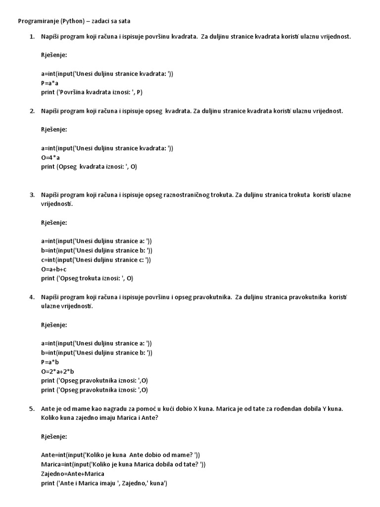 Python - Zadatci Sa Sata 2 | PDF