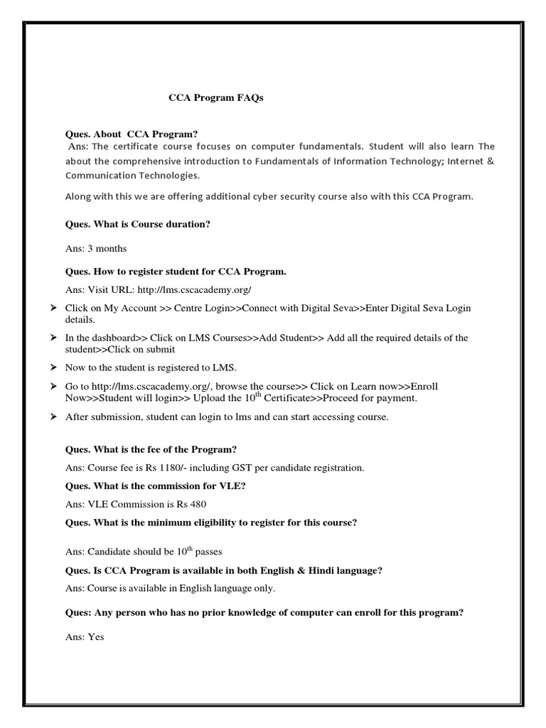 CCA Program FAQs: Course Details | PDF | Educational Technology | Websites