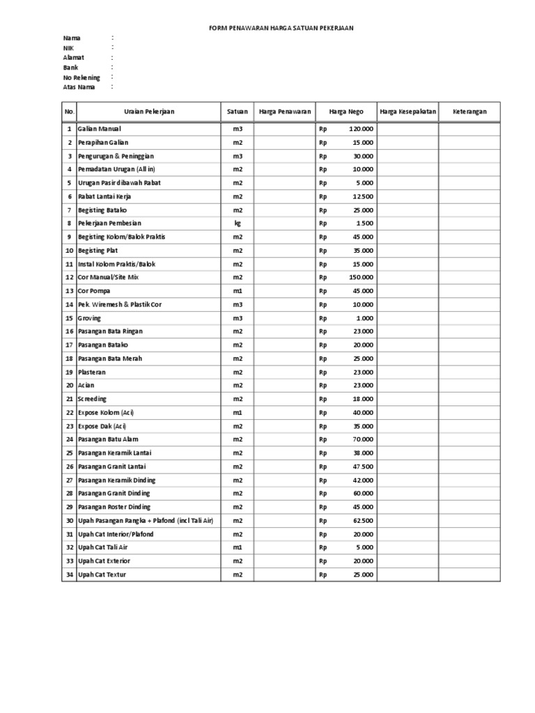 Form Penawaran Mandor | PDF