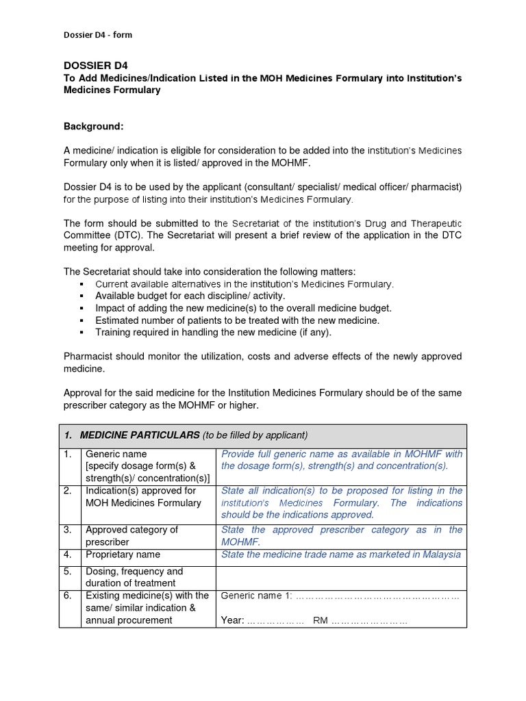 Dossier d4 Form - 0 | PDF | Generic Drug | Medicine