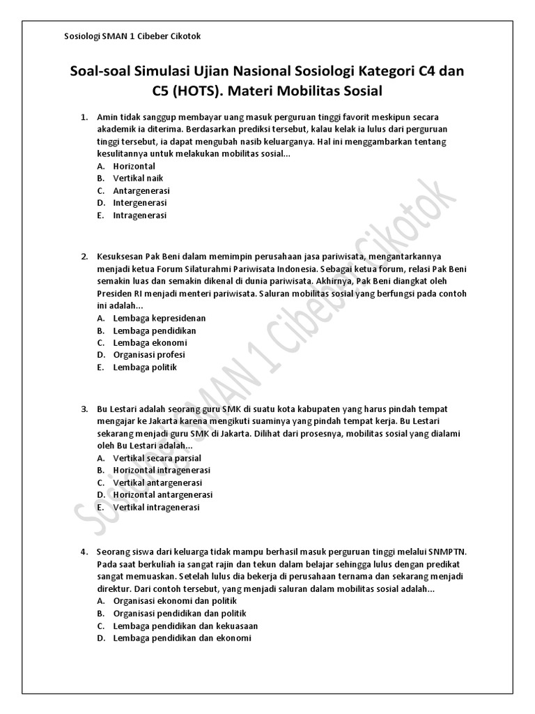 Soal-Soal Simulasi Ujian Nasional Sosiologi Kategori C4 Dan C5 (HOTS ...