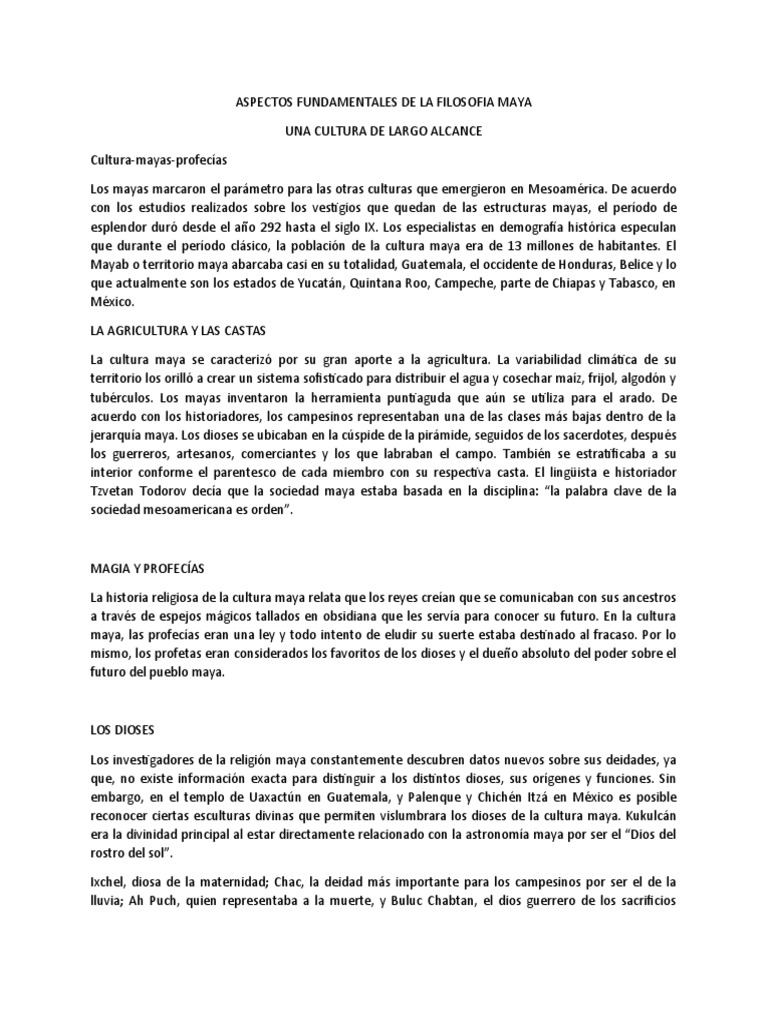 ASPECTOS FUNDAMENTALES DE LA FILOSOFIA MAYA 18 de abril | PDF ...