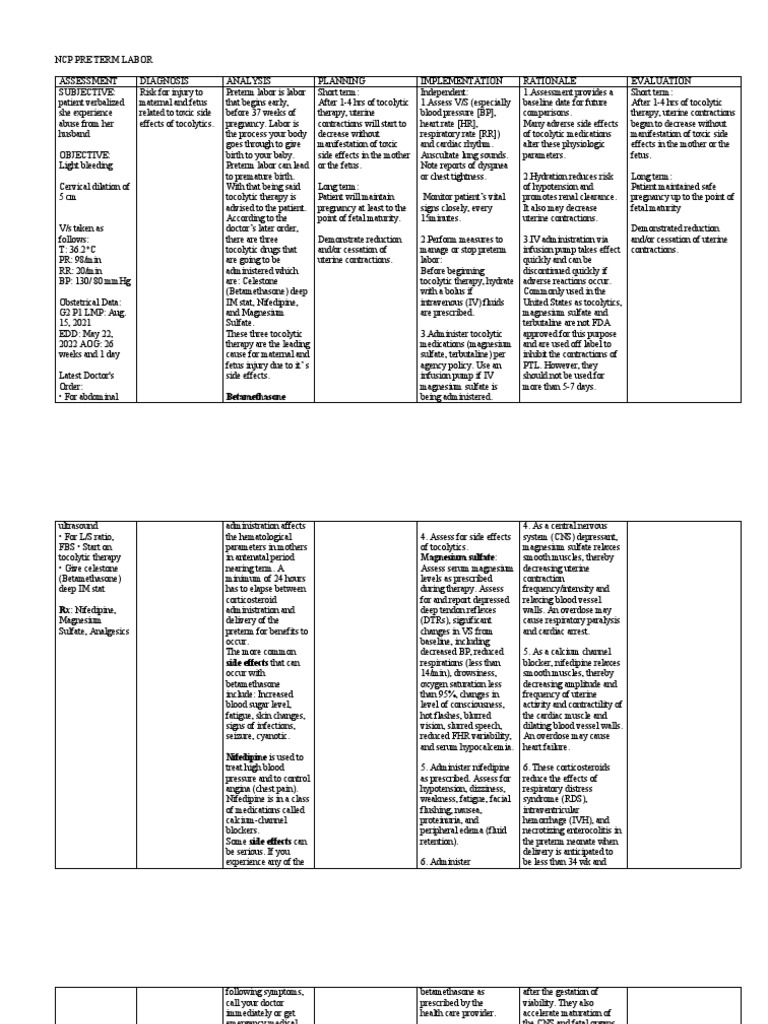 NCP Pre Term Labor | PDF | Childbirth | Preterm Birth