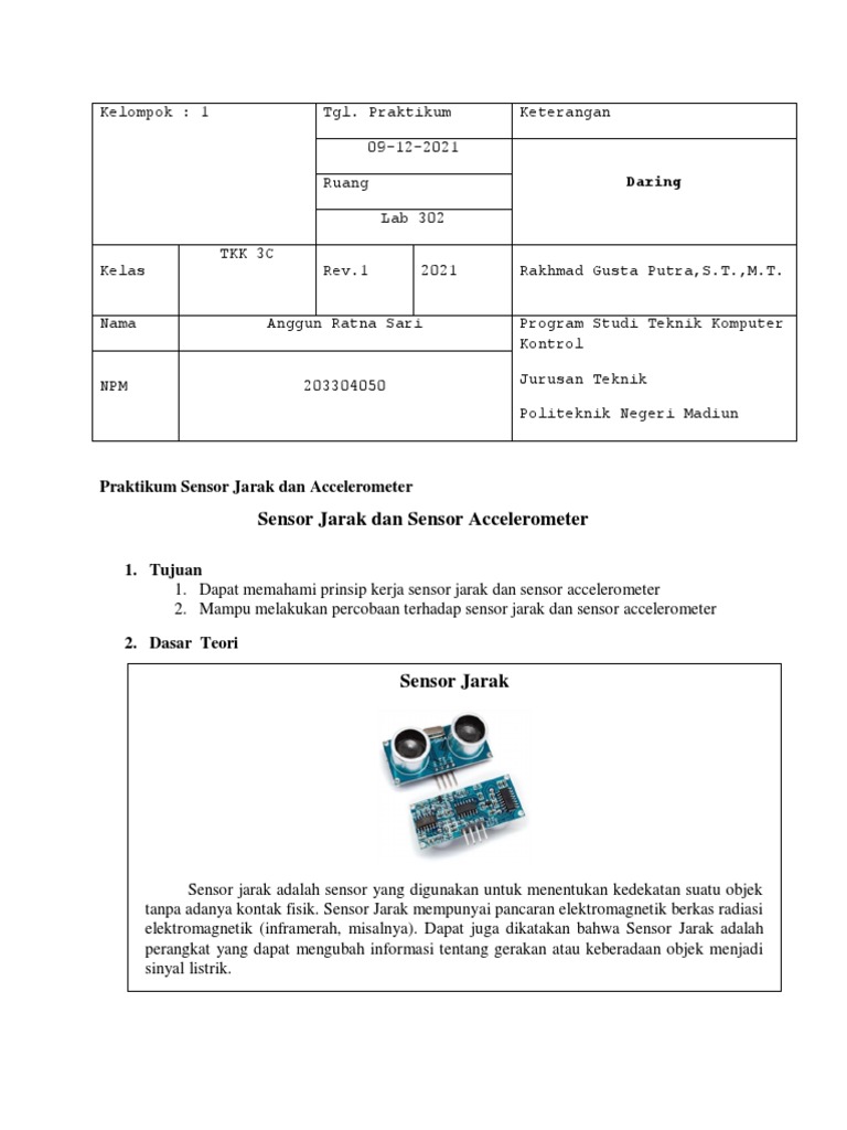 Laporan Praktikum Sensor Jarak & Accelerometer - Anggun Ratna Sari - TKK 3C | PDF