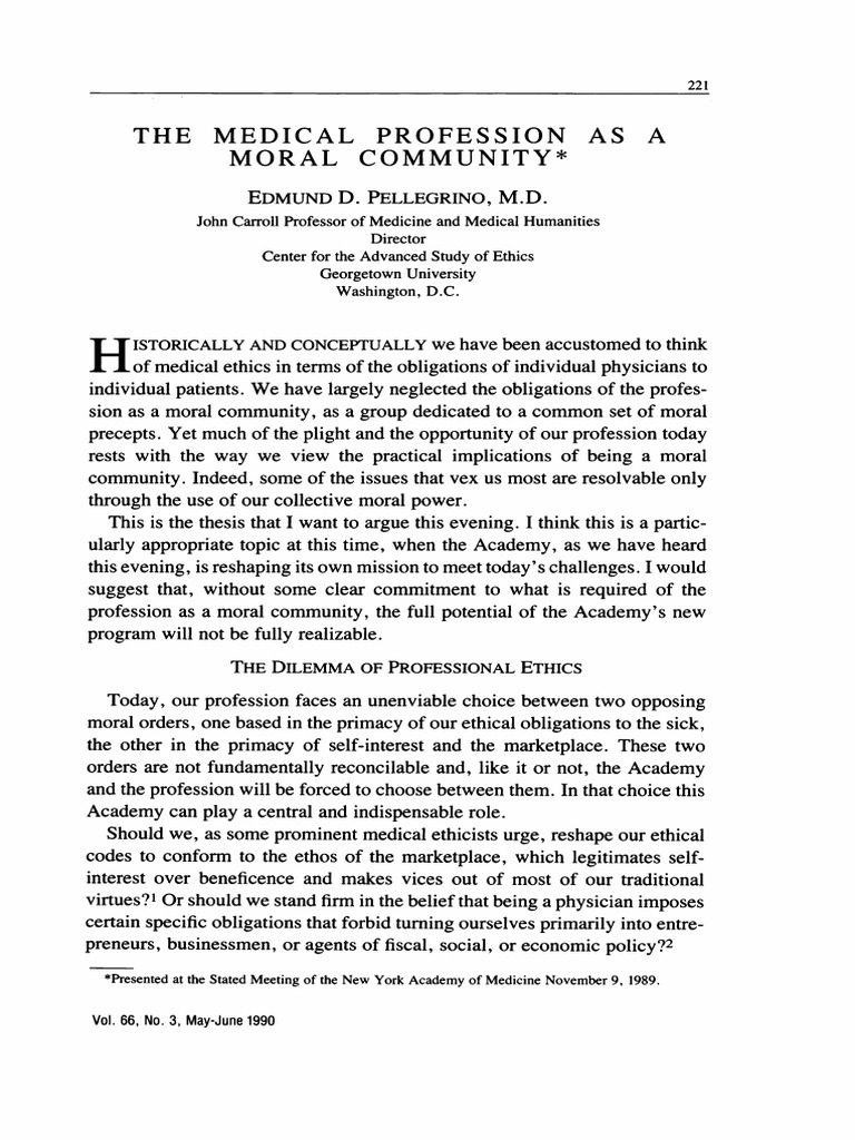 MEDICAL PROFESSION AS A MORAL COMMUNITY - E D Pellegrino ...