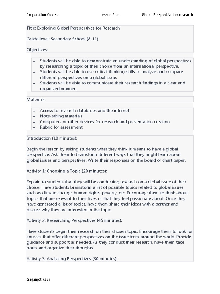 Lesson Plan GPR Prep | PDF | Lesson Plan | Critical Thinking