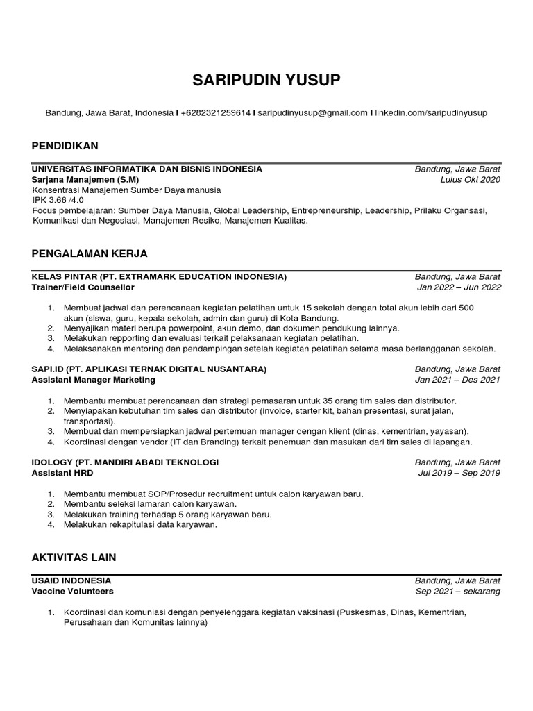 Saripudin Yusup CV | PDF
