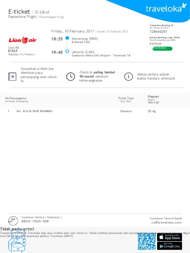 E Ticket E Tiket Tidak Perlu Print | PDF