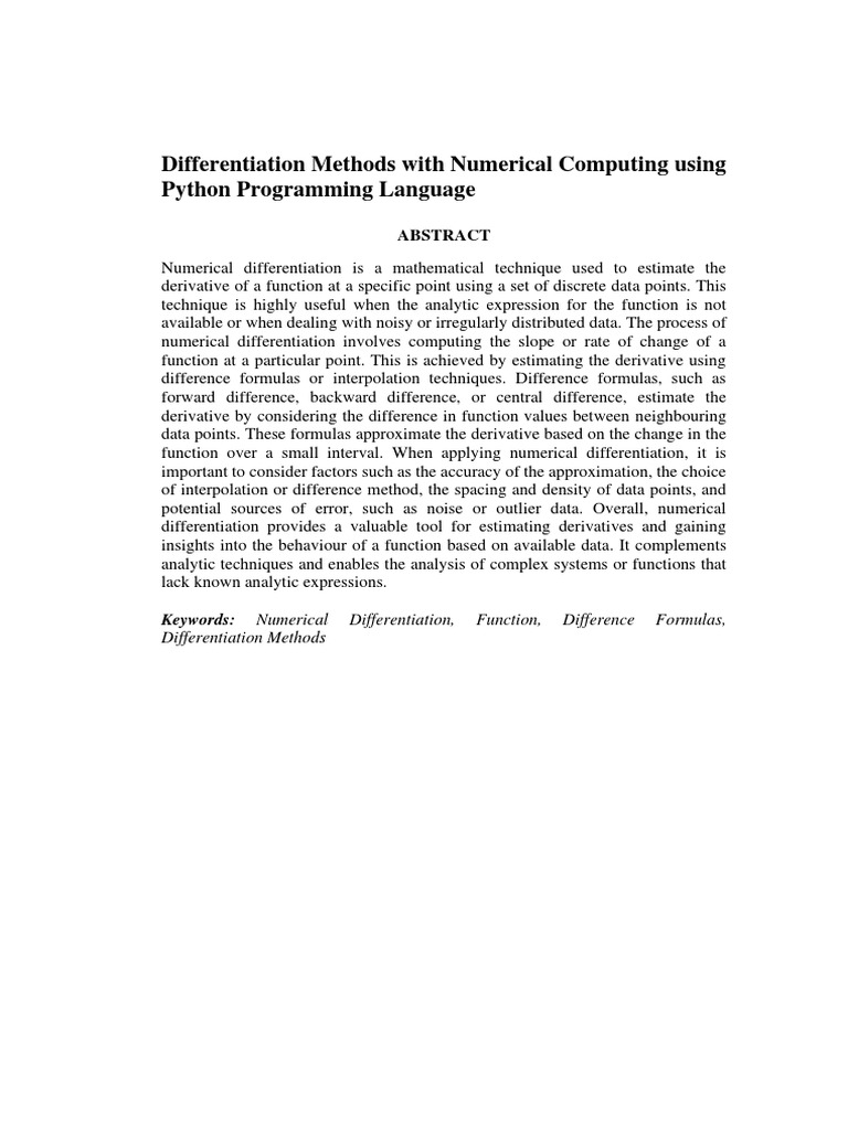 Differentiation Methods With Numerical Computing And Python Programming Language12 Pdf