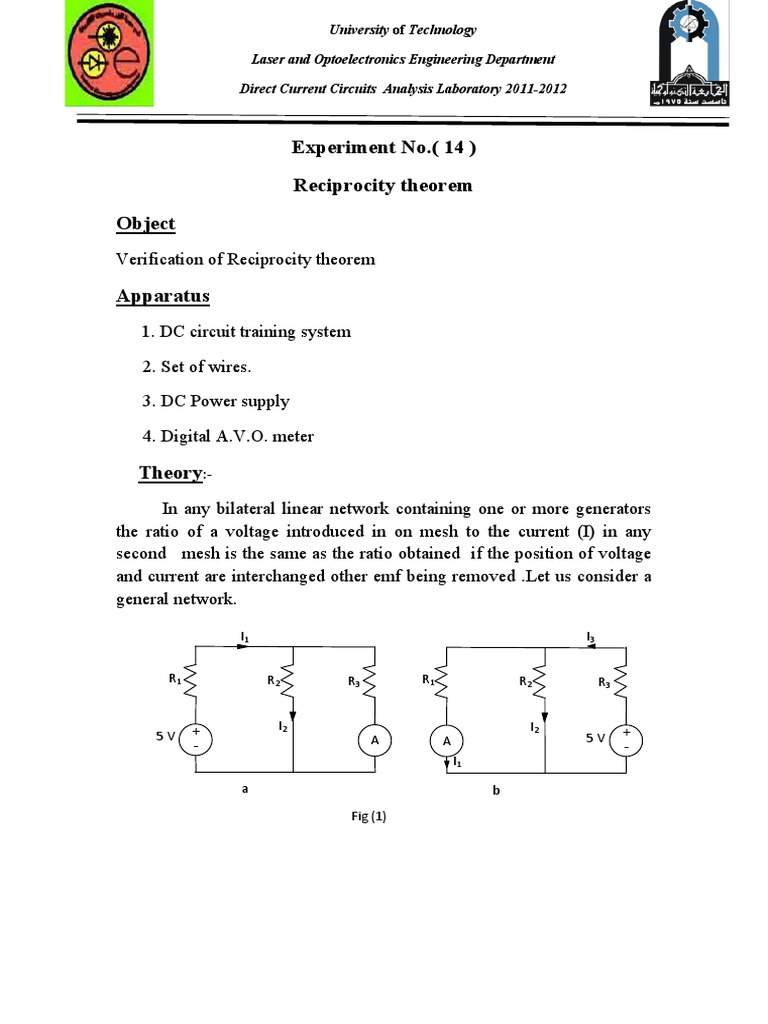 Experiment No.14 | PDF | Network Analysis (Electrical Circuits) | Electrical Network