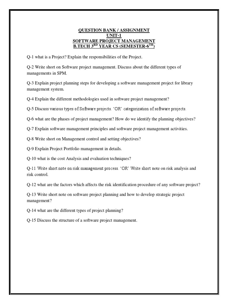 QUESTION BANK and ASSIGNMENT - 1 SPM | PDF