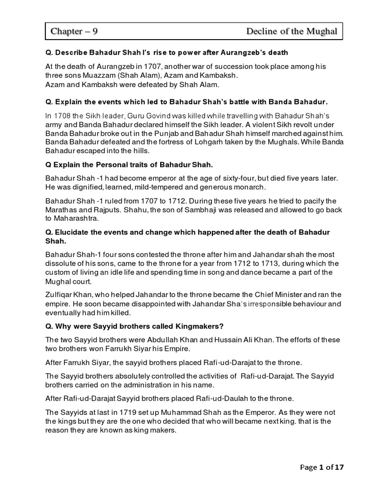 History Chapter 9 Complete | PDF | Mughal Empire | Timurid Dynasty