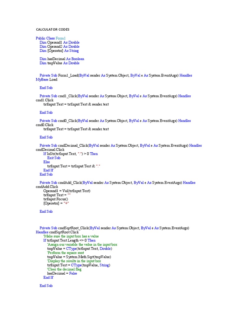 Calculator Codes | PDF | Software Development | Computer Programming
