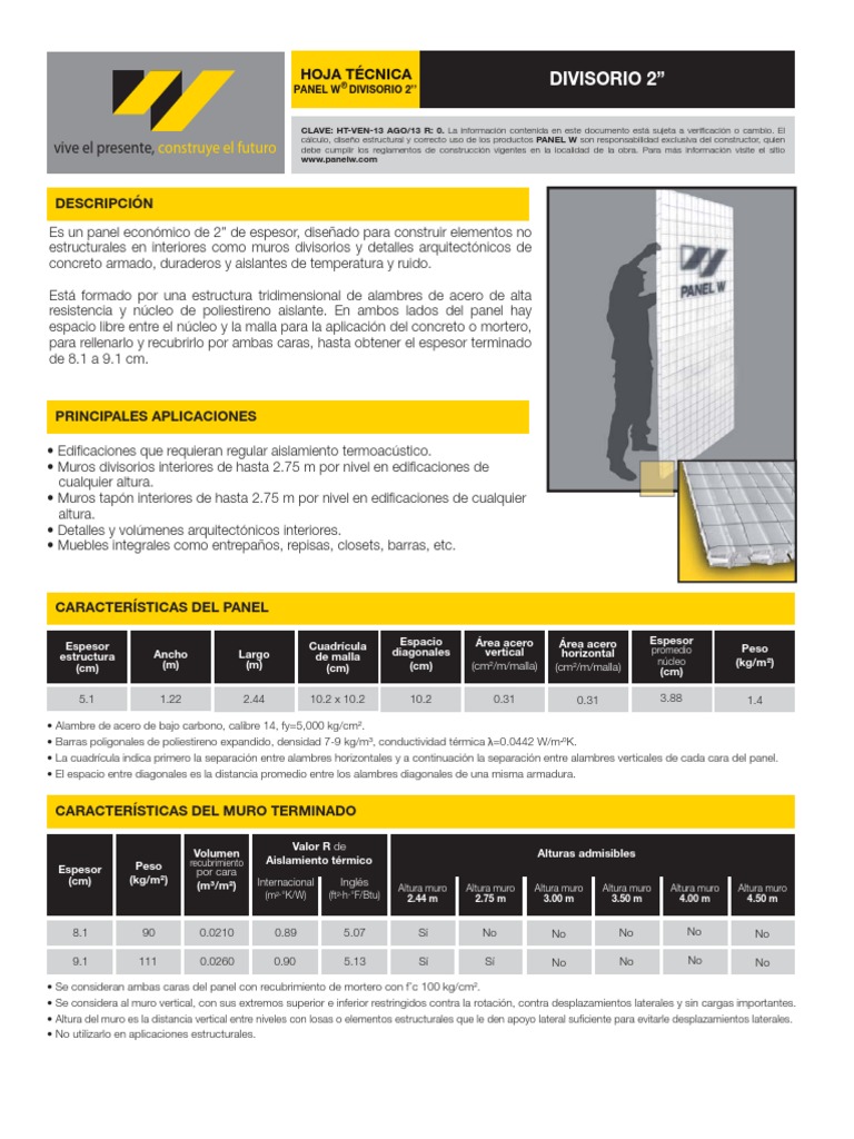 Fichas Técnicas PANEL W 2023 Actualizadas | PDF | Hormigón | Aislamiento térmico
