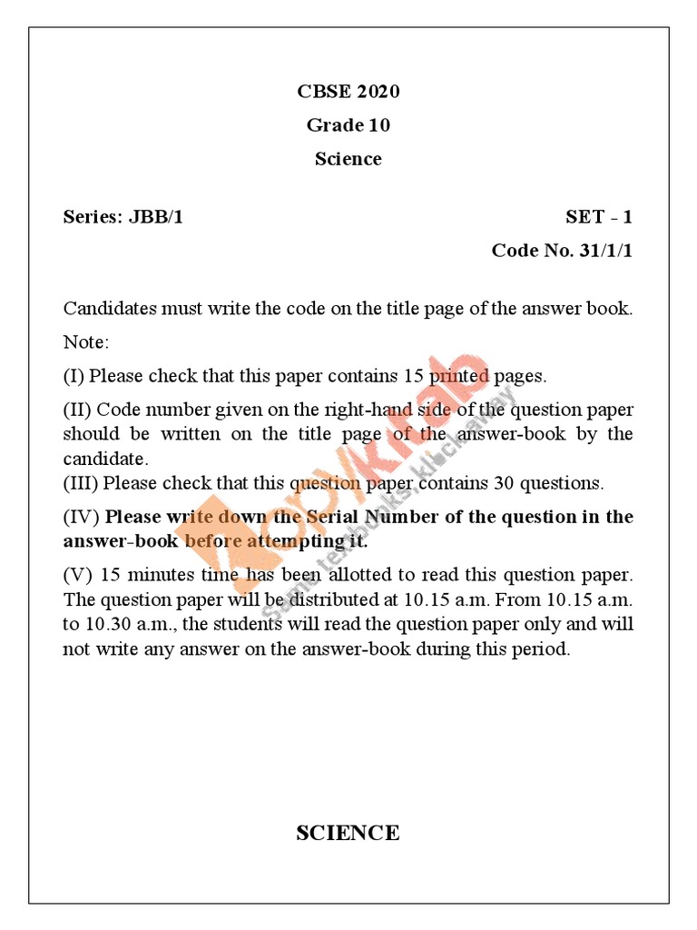 Science 2020 Question Paper | PDF | Acid | Nature