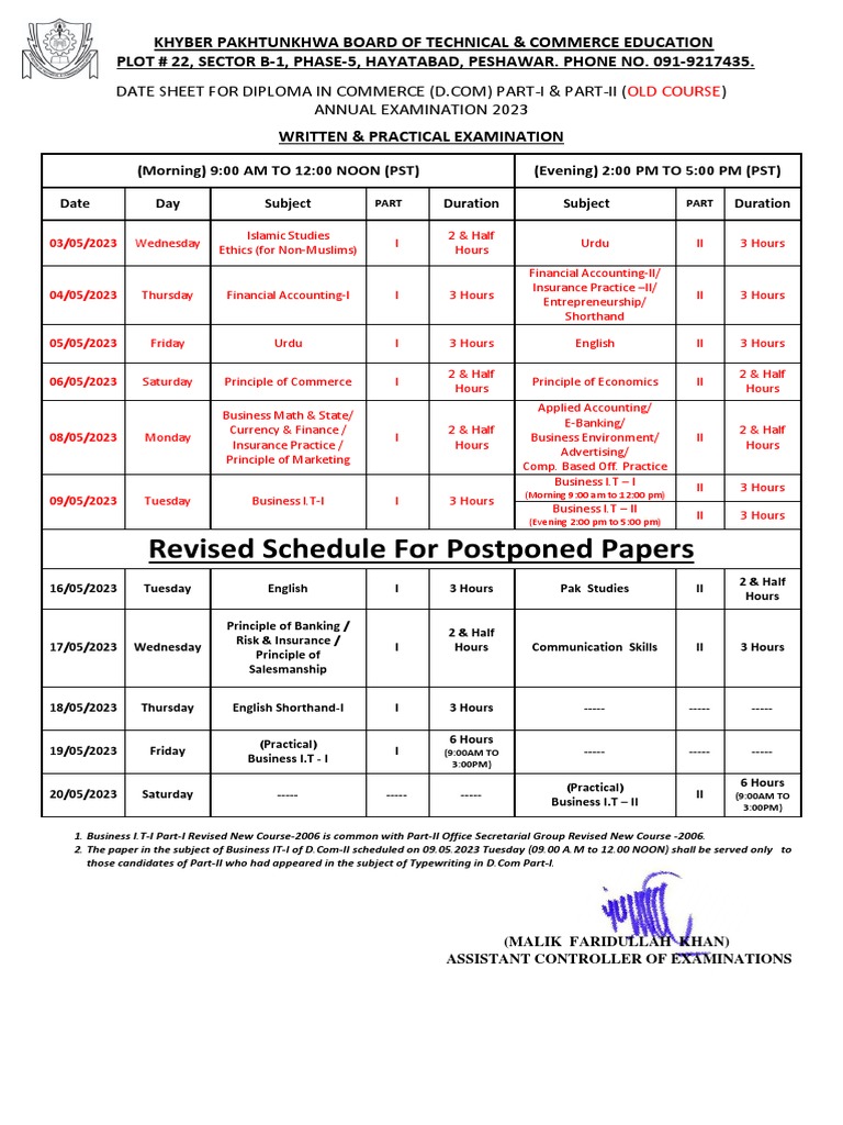 REVISED Date Sheet - Old Course for 1st Year Compart & 2nd Year Both Regular & Compart | PDF ...
