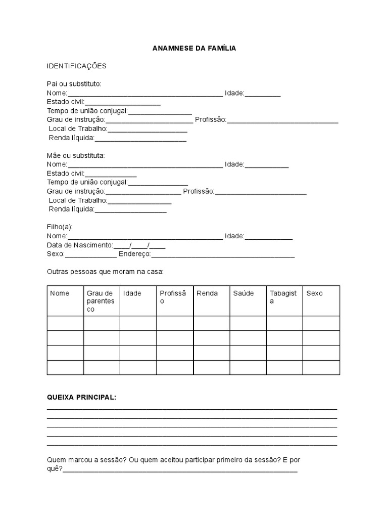 Anamnese - FAMILIA | PDF | Família
