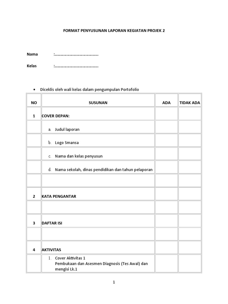Format Penyusunan Laporan Kegiatan Projek 2 GHB | PDF